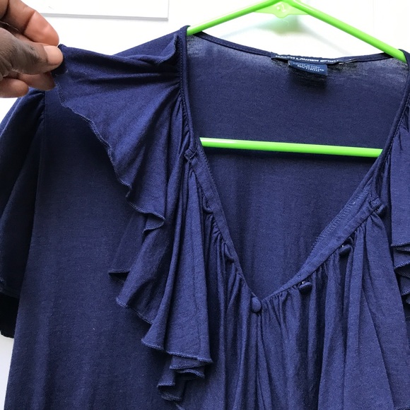 Ralph Lauren | Tops | Rl Navy Ruffle Top | Poshmark